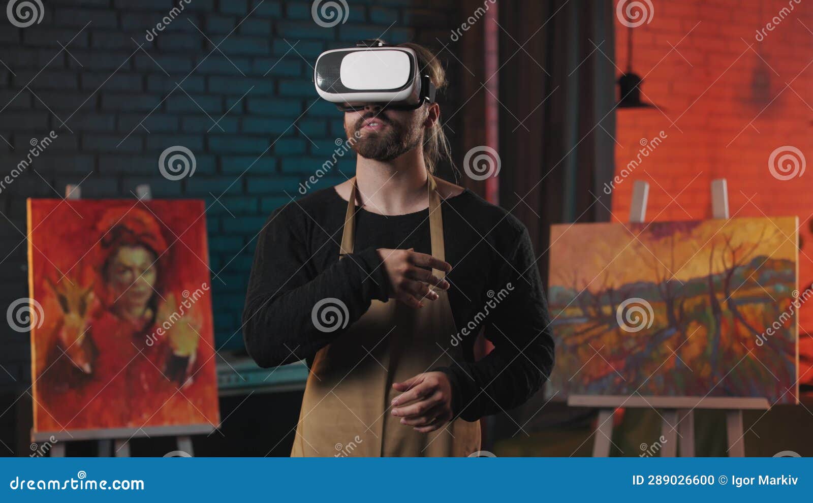 Painter in VR Headset Working at Art Workshop Stock Footage - Video of ...