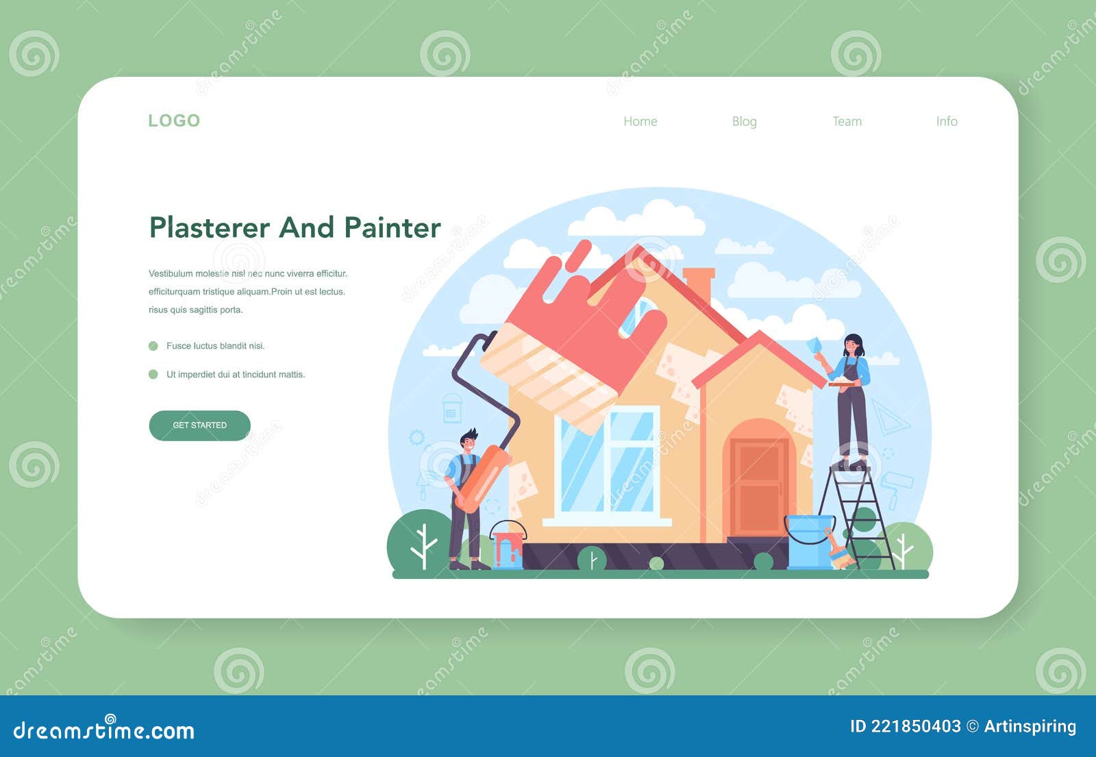 Painter Web Banner or Landing Page. People in the Uniform Paint the ...