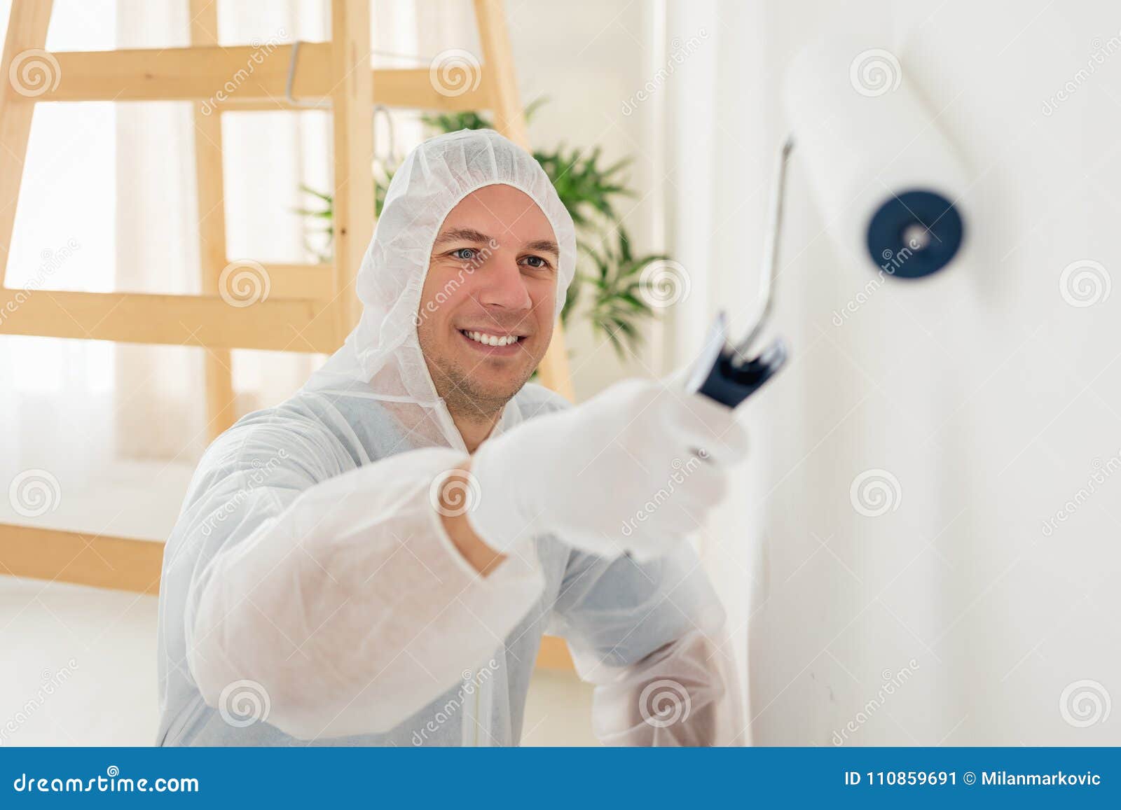 Whitewashing Wall stock image. Image of repair, tool - 110859691