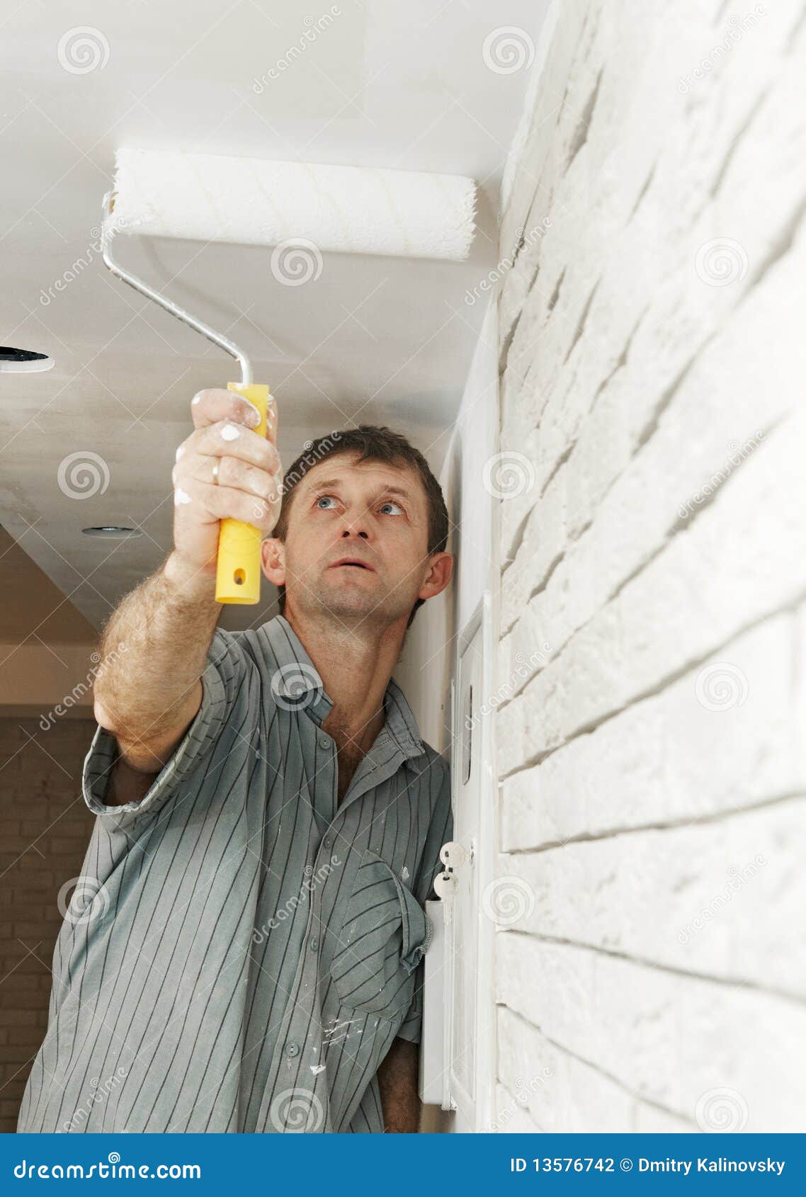 Painter Worker Painting a Ceiling Stock Photo - Image of housing ...