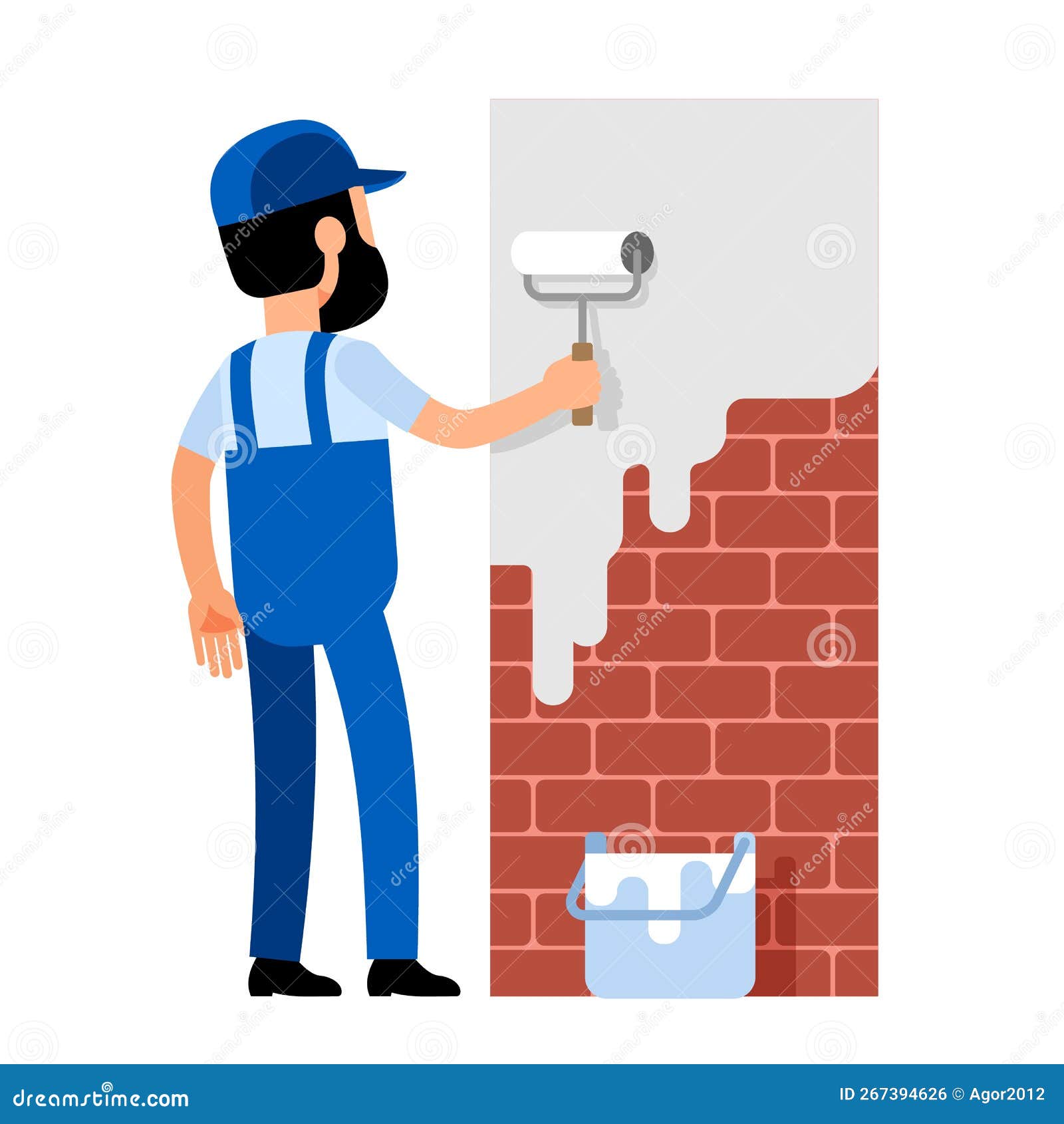 Painter Worker Paints Wall With Yellow Paint. Handyman Makes House ...