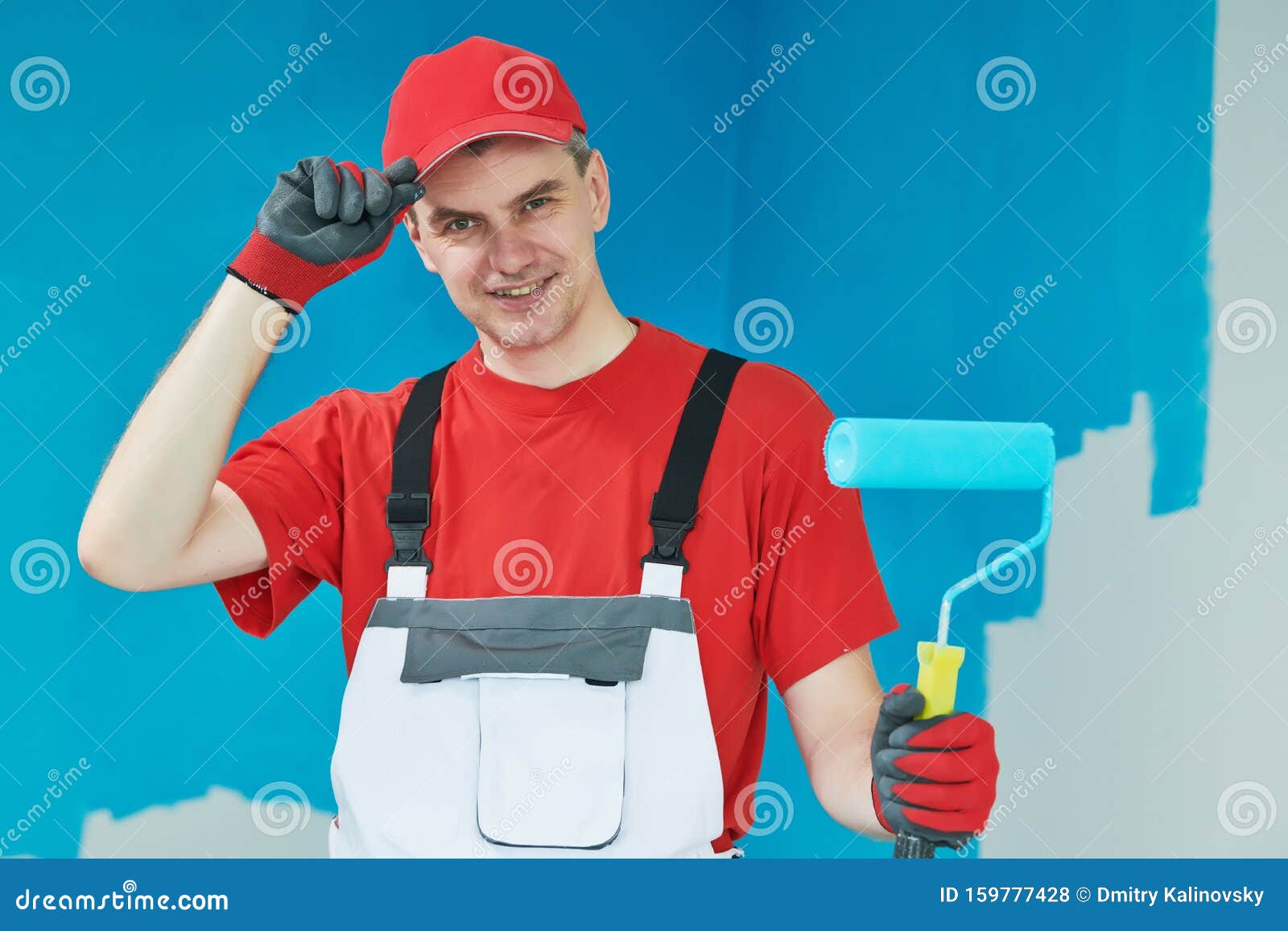 Painter Worker with Roller at Wall PaintingS Stock Photo - Image of ...