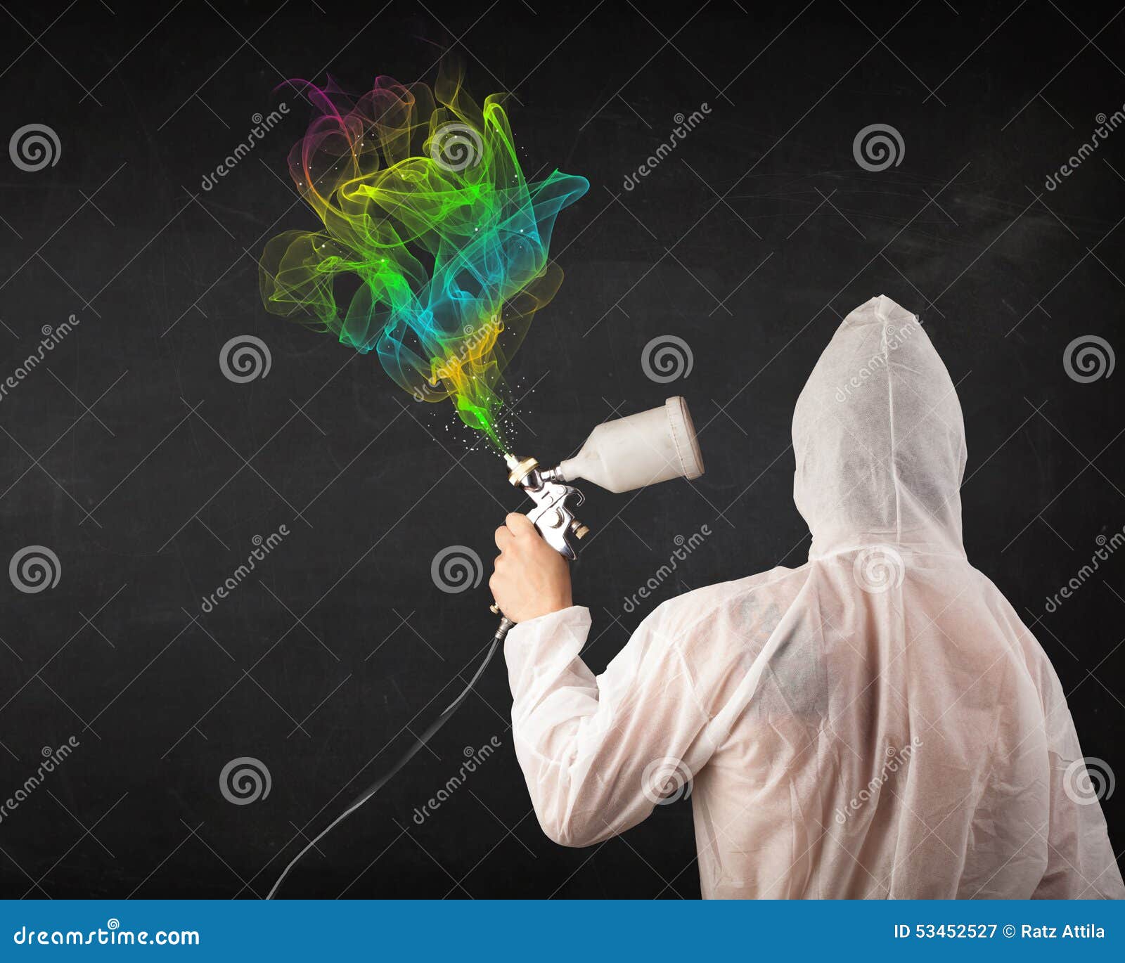 Painter Working with Airbrush and Paints Colorful Paint Stock Image ...