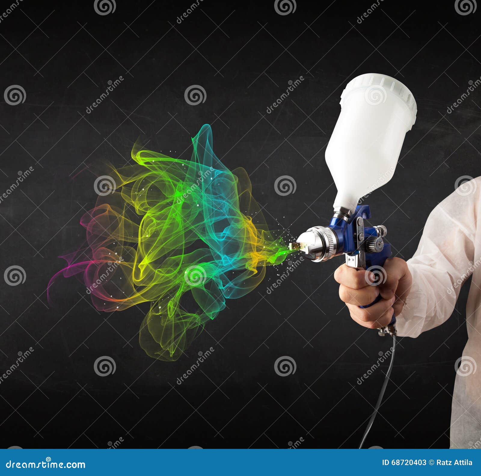 Painter Working with Airbrush and Paints Colorful Paint Stock Image ...