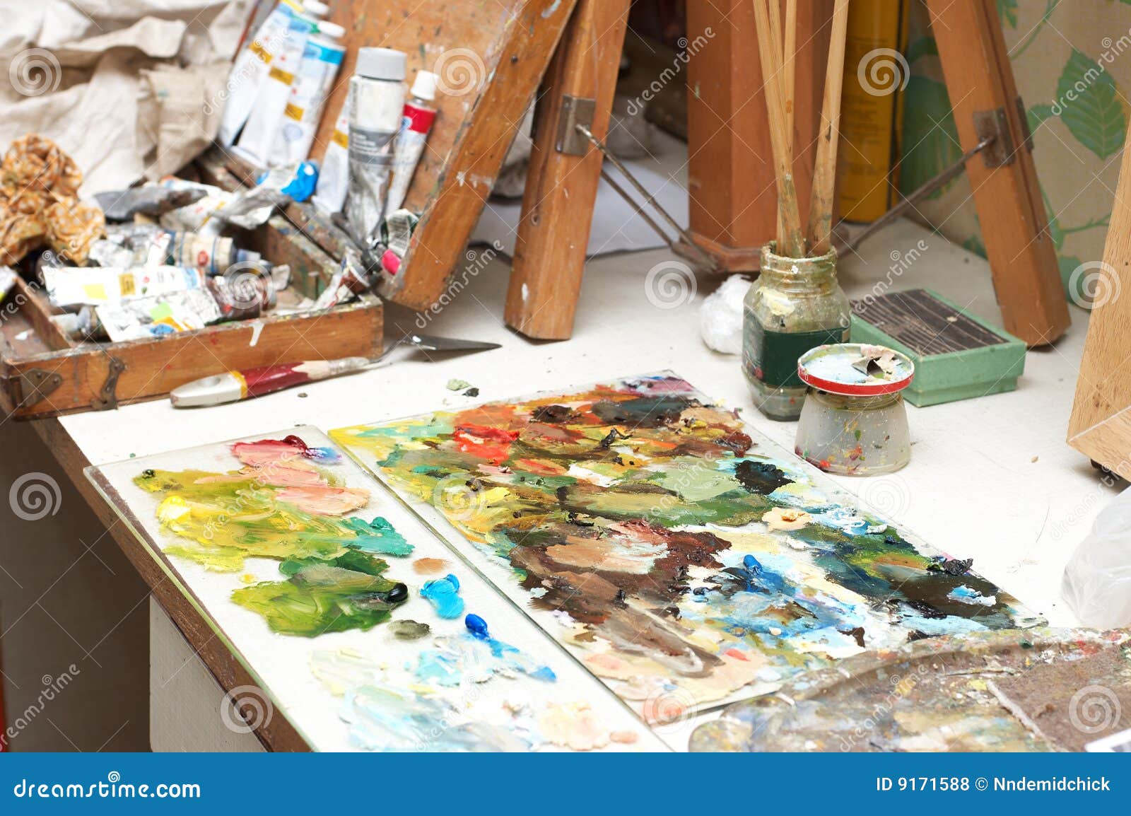 Painter working place stock photo. Image of mixed, green - 9171588