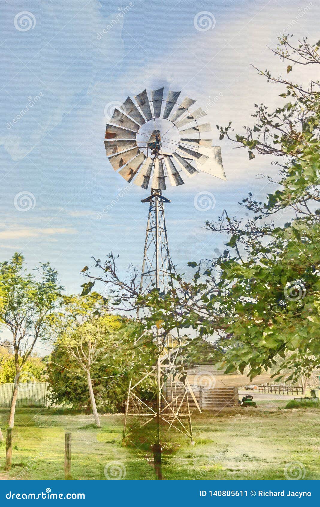 Painterly Converted Image of an Australian Windmill that Have ...