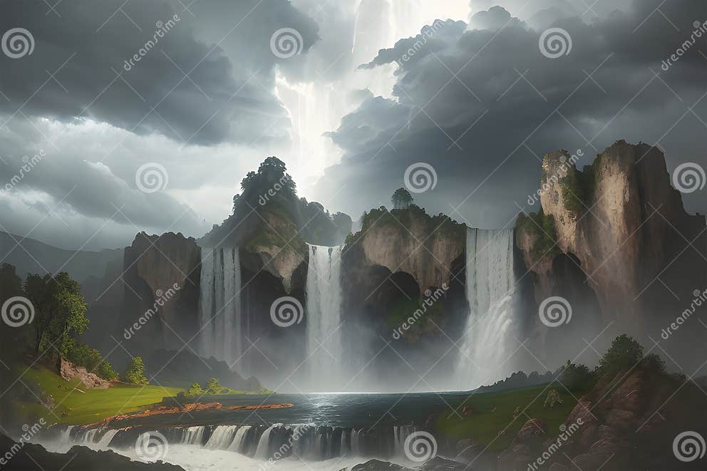 Painterly Image of the Dramatic Storm Clouds at the Waterfall Area ...