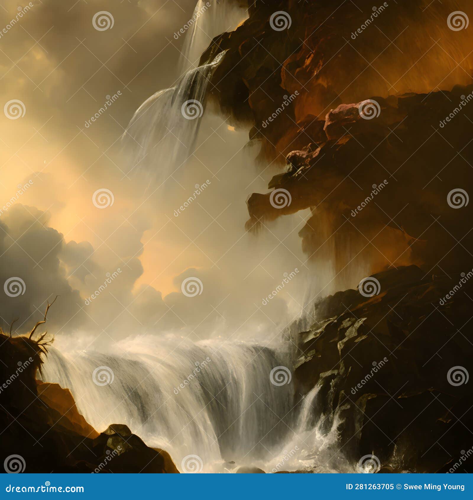 Painterly Image of the Dramatic Storm Clouds at the Waterfall Area ...