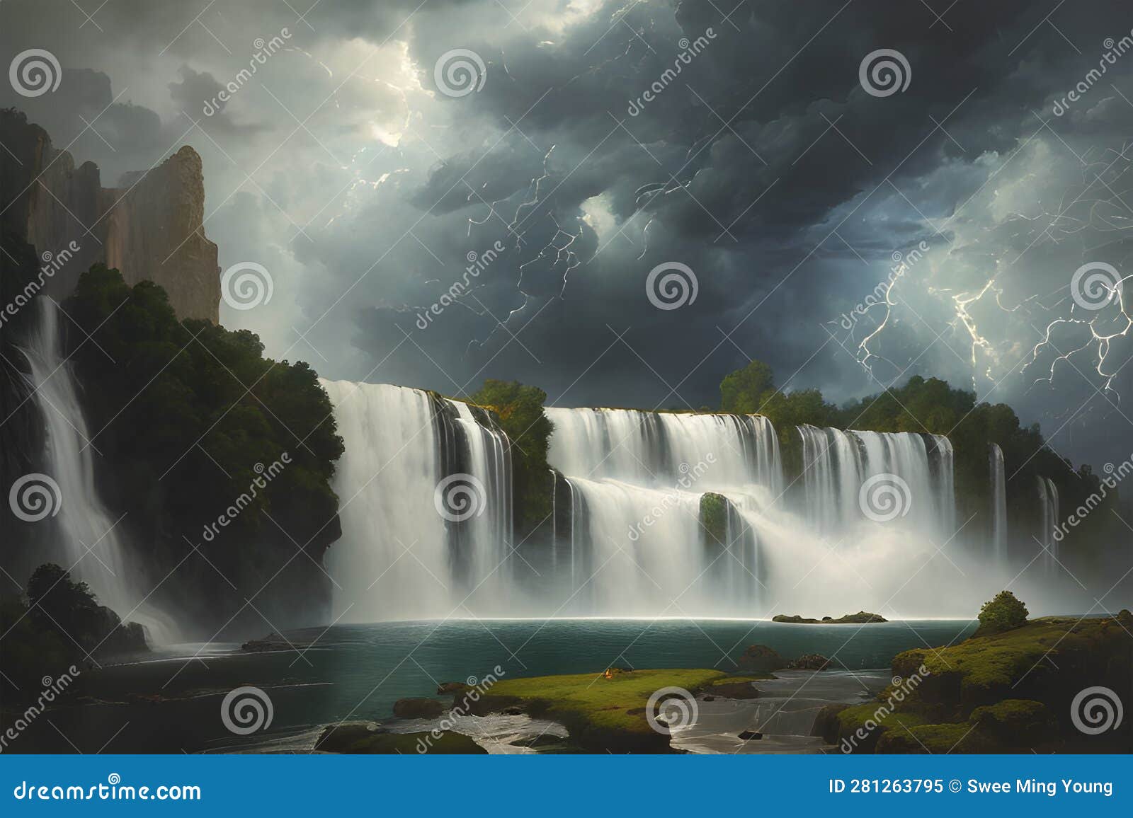Painterly Image of the Dramatic Storm Clouds at the Waterfall Area ...