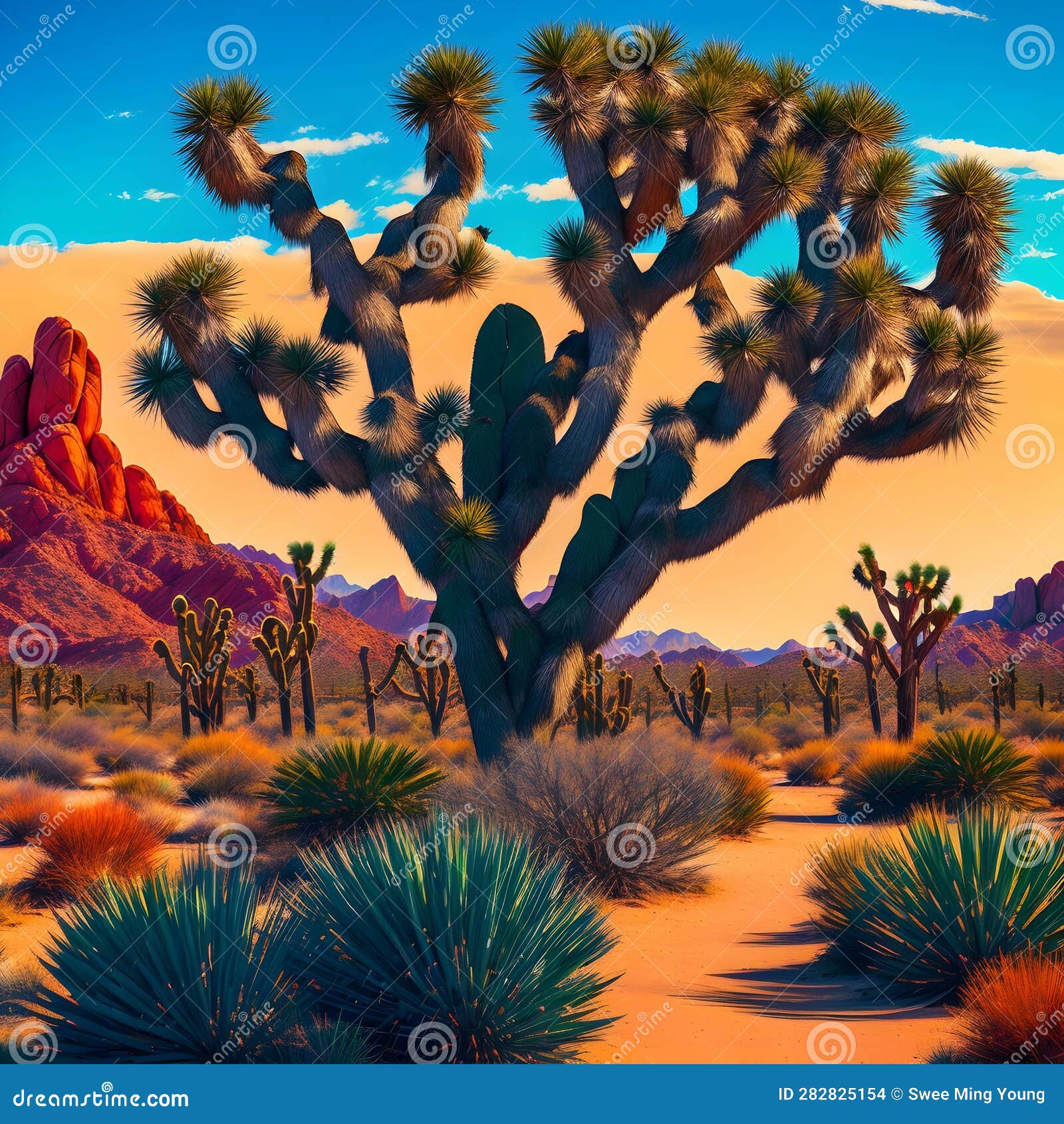 Painterly Image of a Haida Art Inspired Joshua Tree Desert Scene. Stock ...