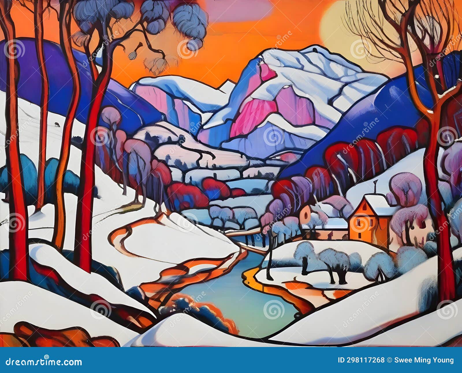 Painterly Image of the 15th Century Fauvism Winter Landscape. Stock ...