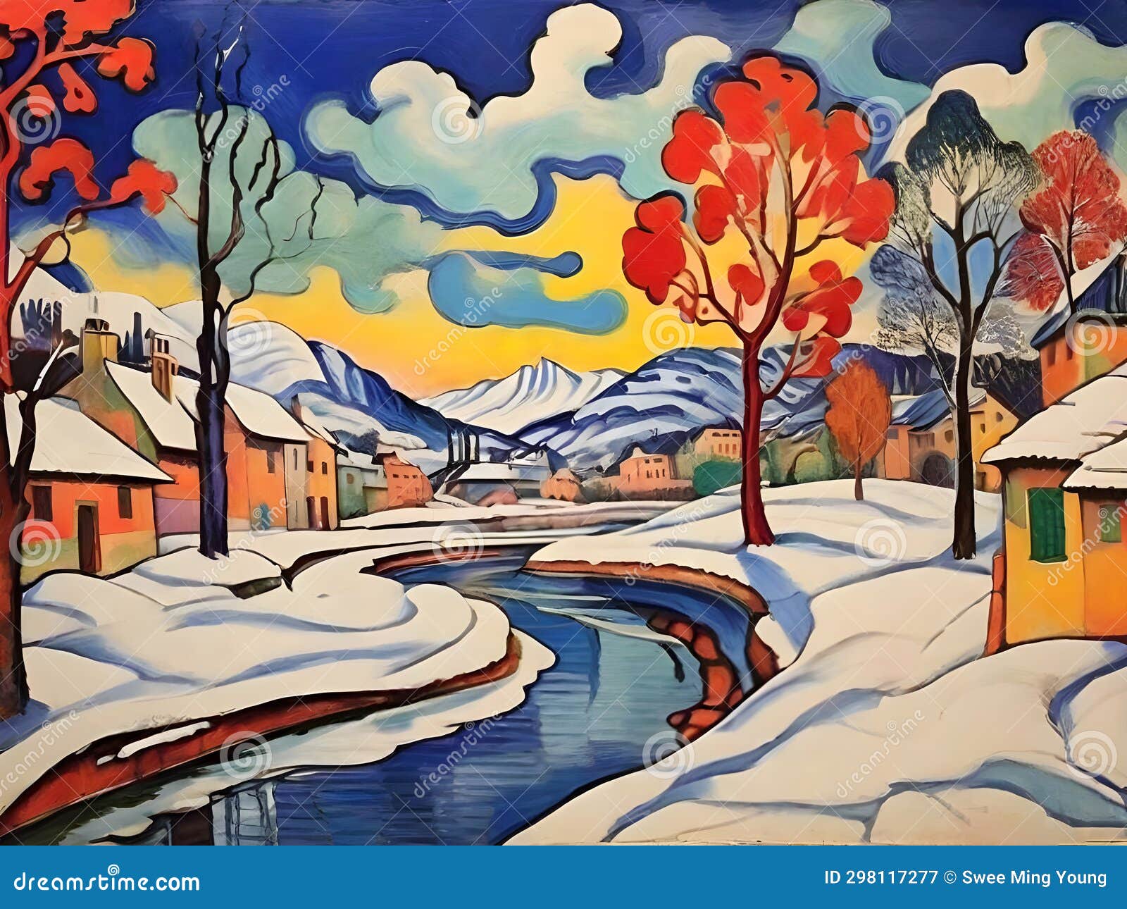 Painterly Image of the 15th Century Fauvism Winter Landscape. Stock ...