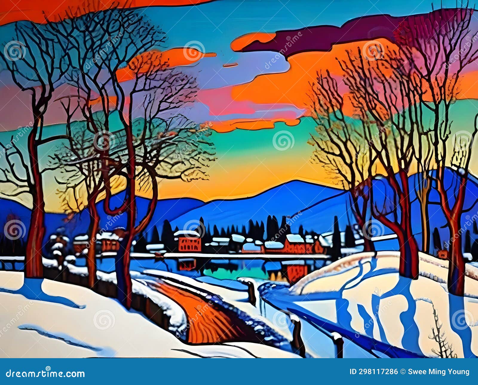 Painterly Image of the 15th Century Fauvism Winter Landscape. Stock ...