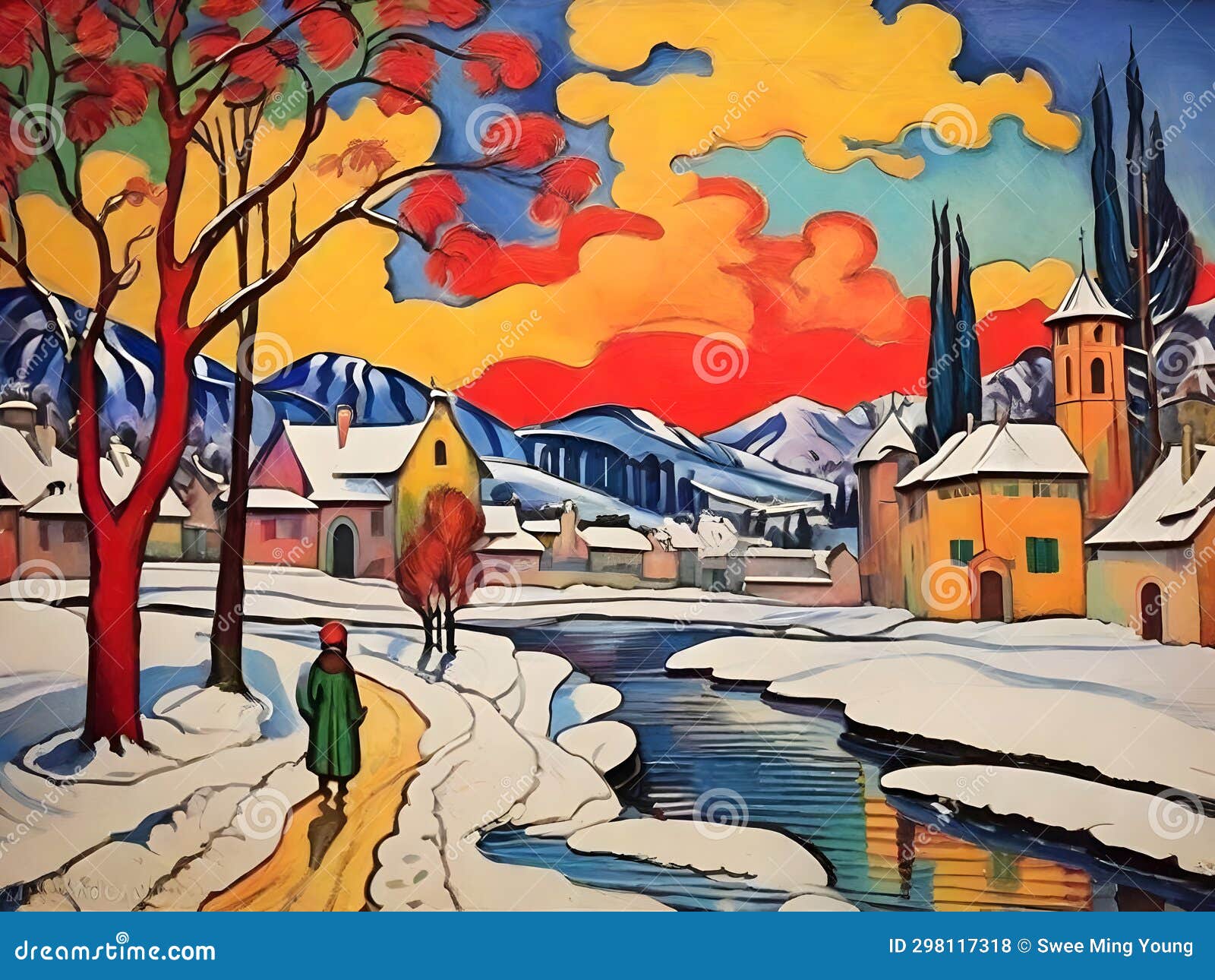 Painterly Image of the 15th Century Fauvism Winter Landscape. Stock ...