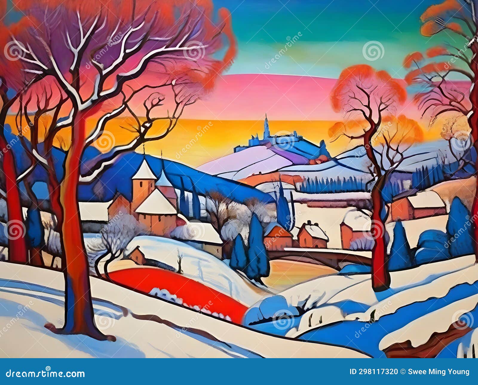 Painterly Image of the 15th Century Fauvism Winter Landscape. Stock ...