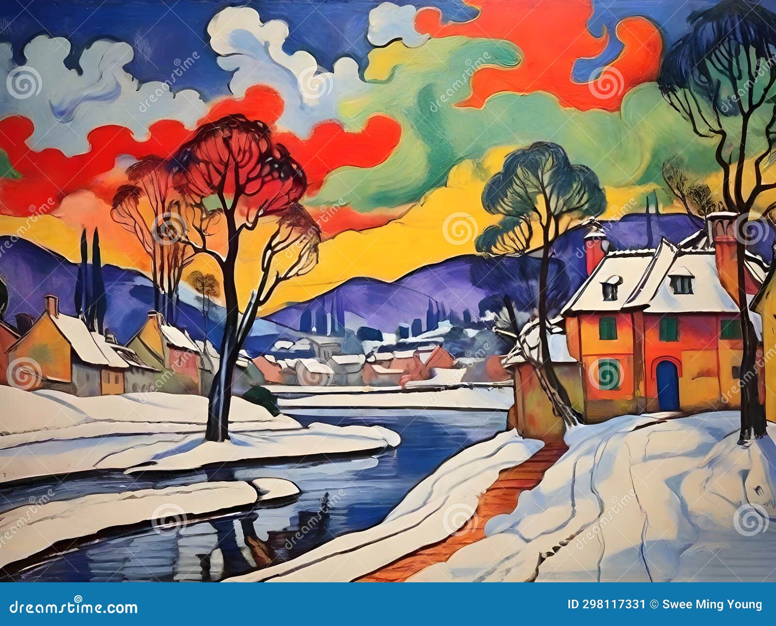 Painterly Image Of The 15th Century Fauvism Winter Landscape. Royalty ...