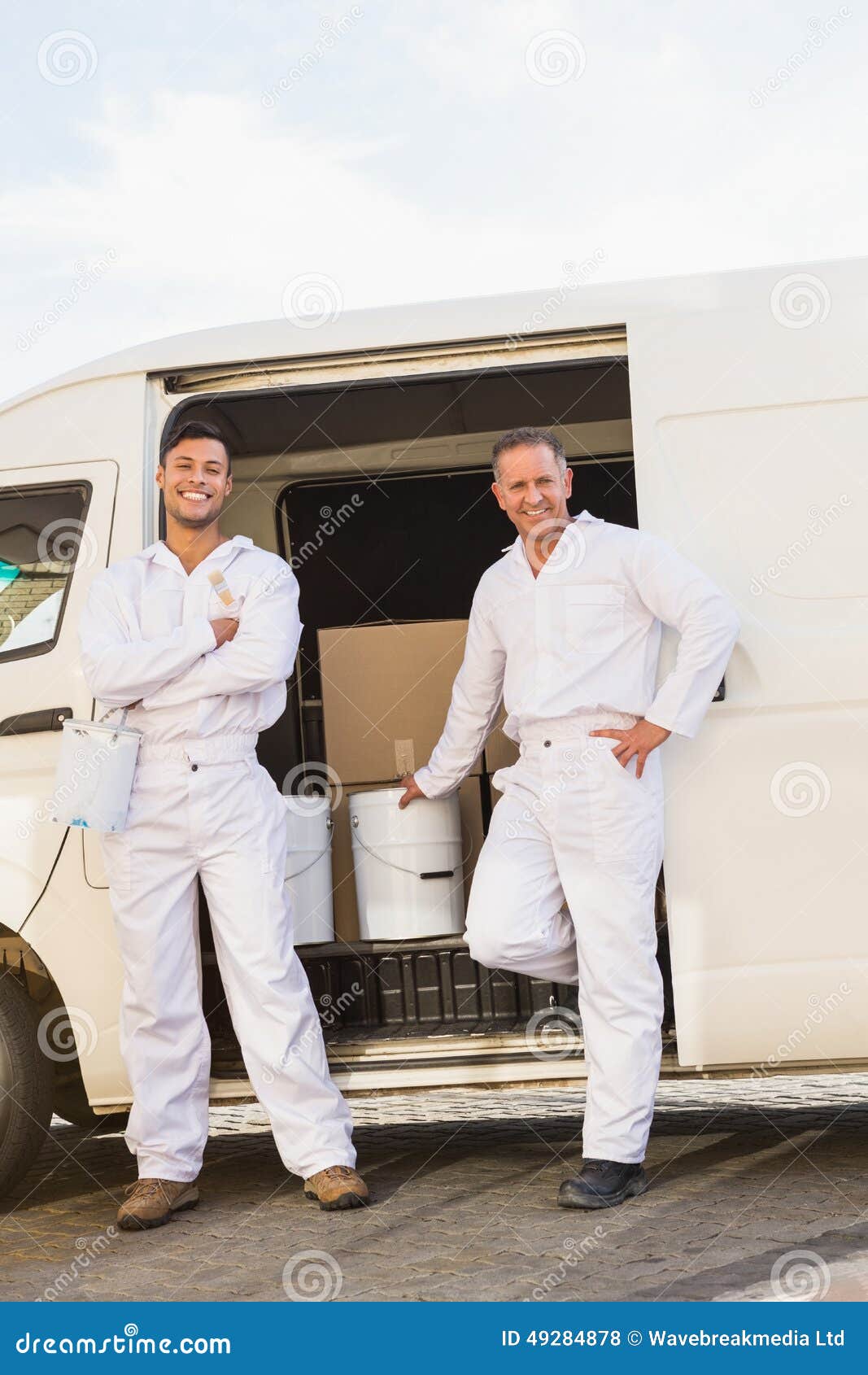 Painters Smiling Leaning Against Their Van Stock Photo - Image of ...