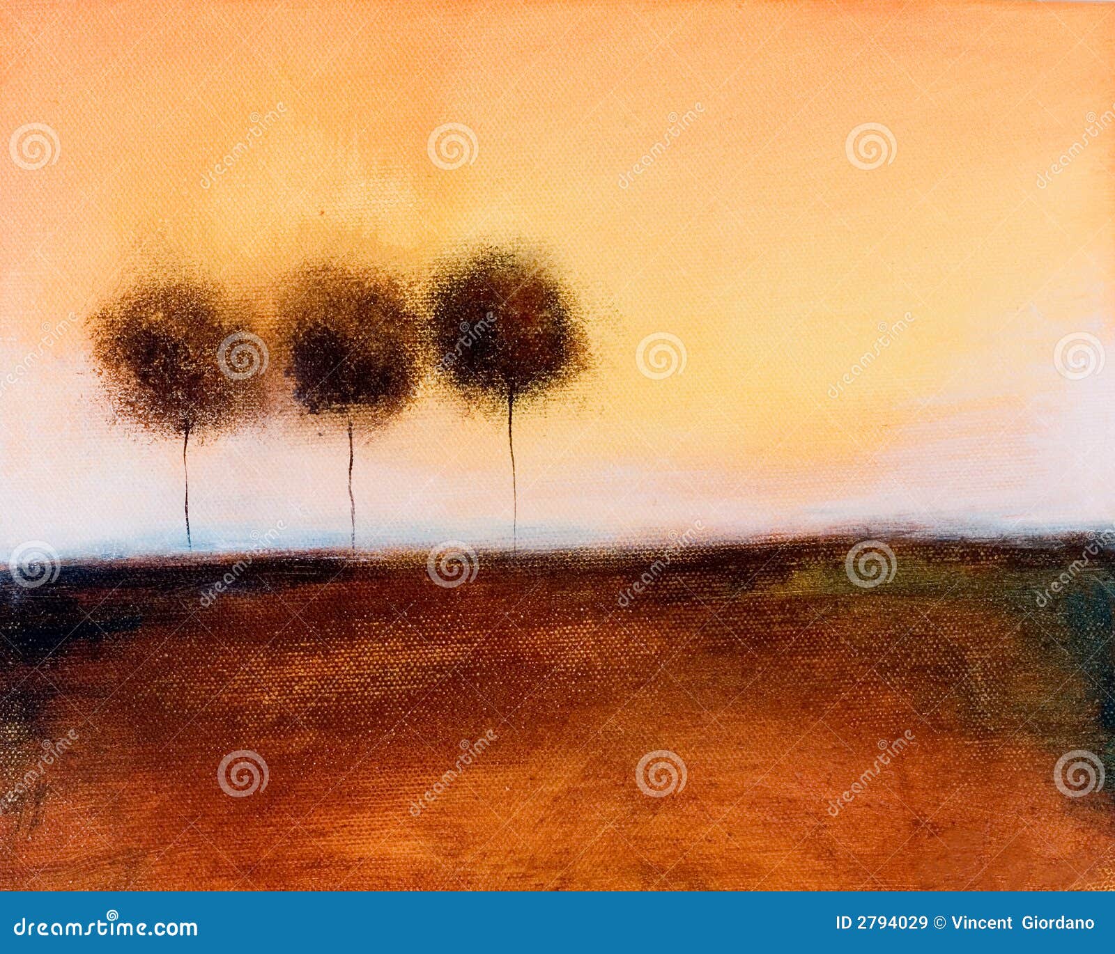 Painting of of 3 trees stock illustration. Illustration of abstract ...