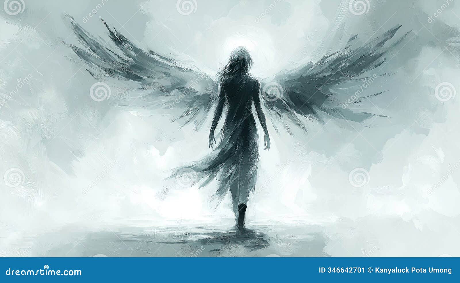 Painting of an Angel with Wings Stock Illustration - Illustration of ...