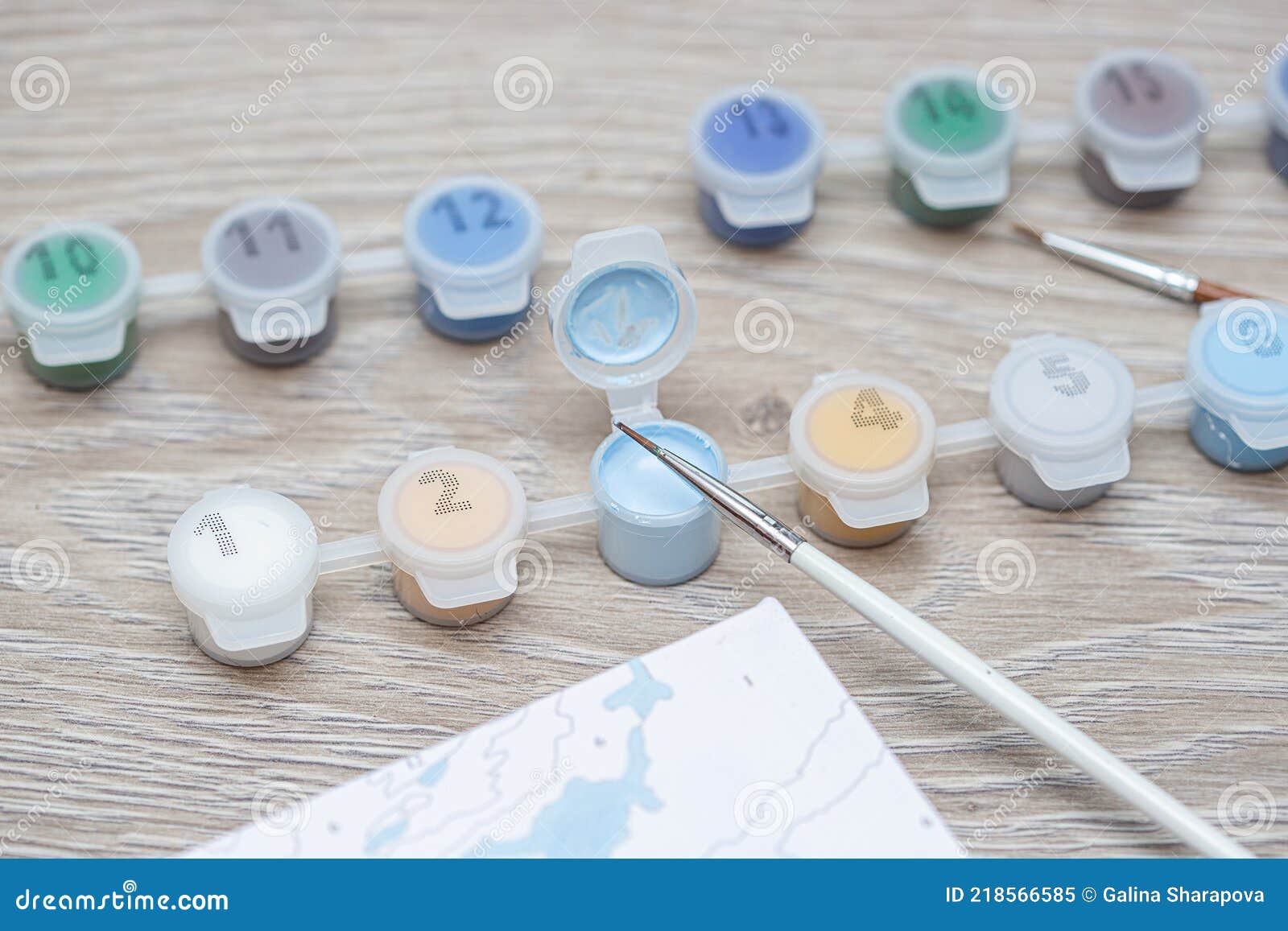 Painting Art. Drawing by Numbers Using Brushes, Numbered Paints Stock ...