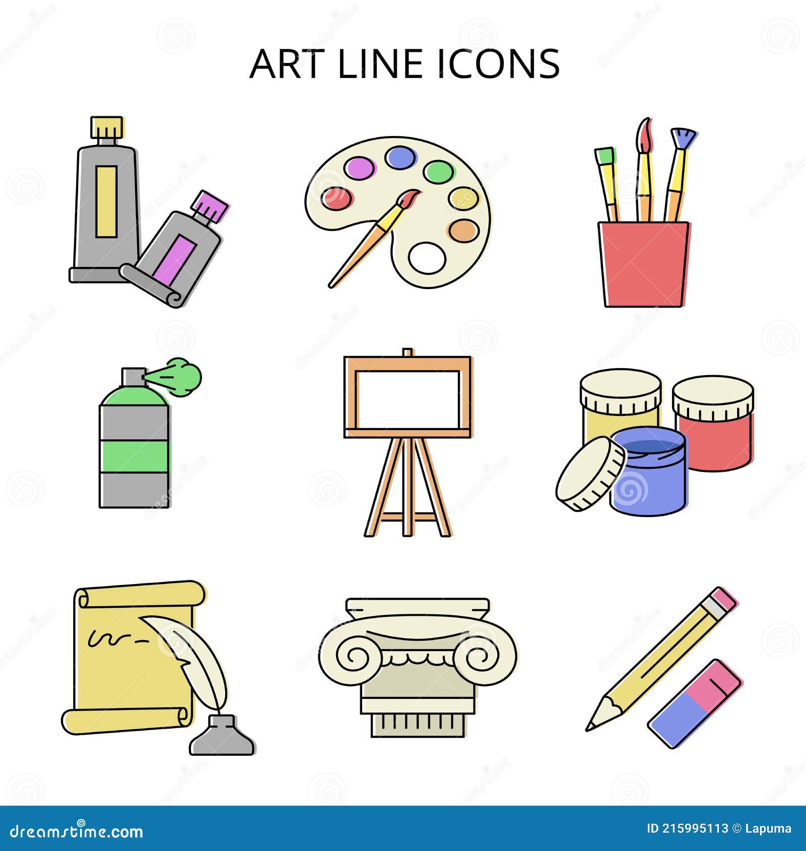 Painting and Art. Set of Colored Icons in Flat Style Stock Vector ...