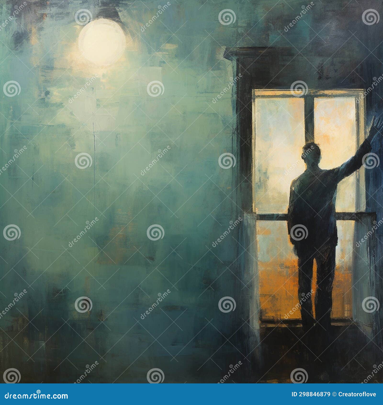 Painting of Back View of a Man Standing Near the Window Stock ...