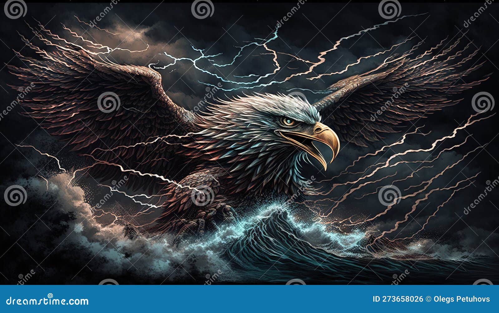 A Painting of a Bald Eagle with Lightning in the Background Stock Illustration - Illustration of ...