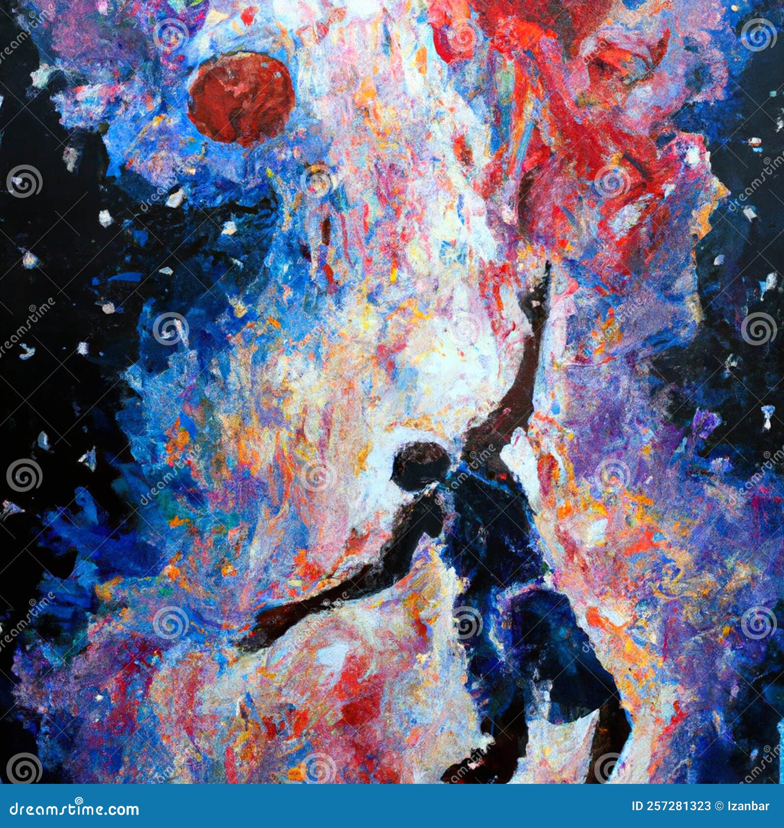 Painting of a Basketball Player Dunking As an Explosion of a Nebula ...