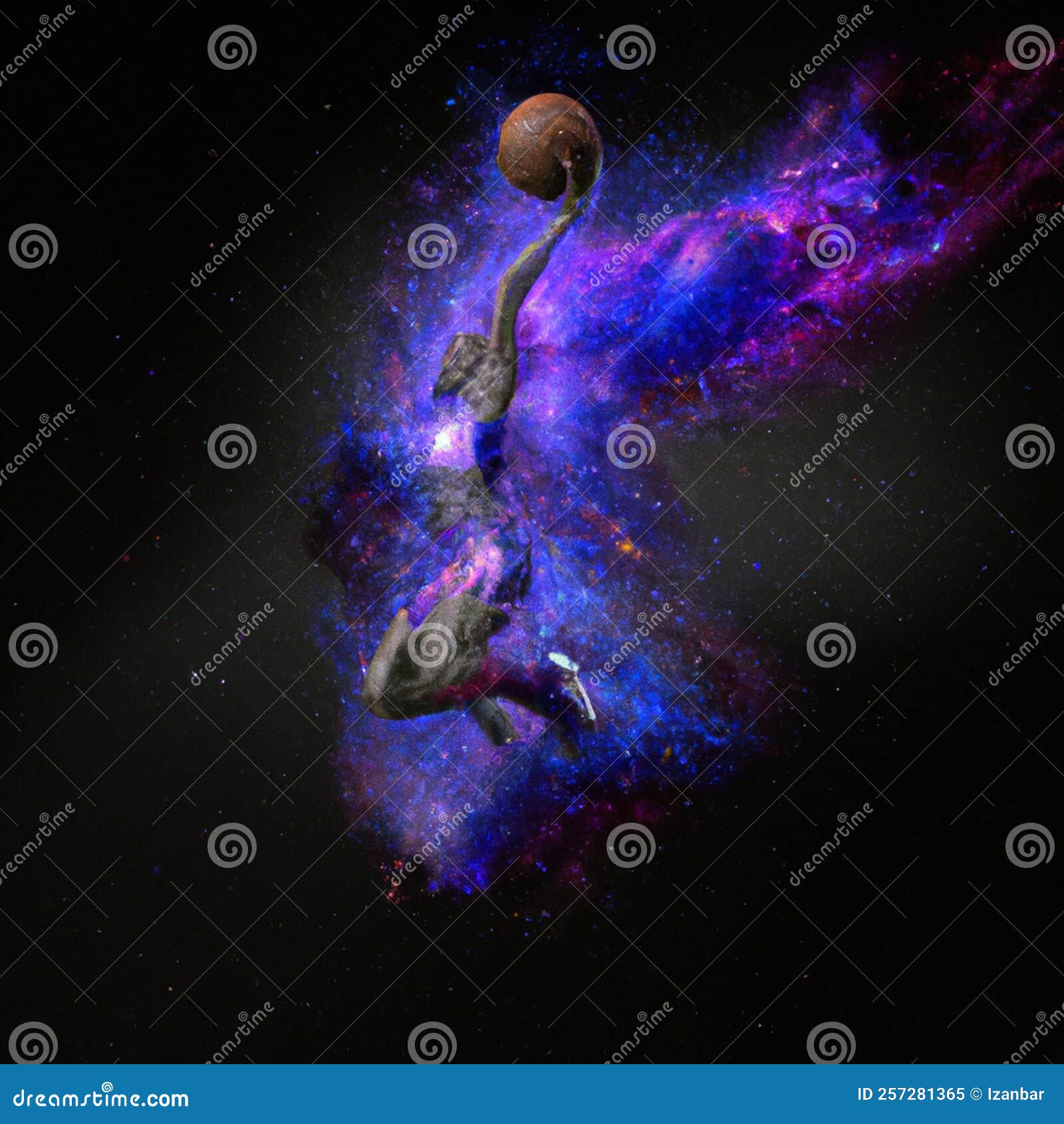 Painting of a Basketball Player Dunking As an Explosion of a Nebula ...