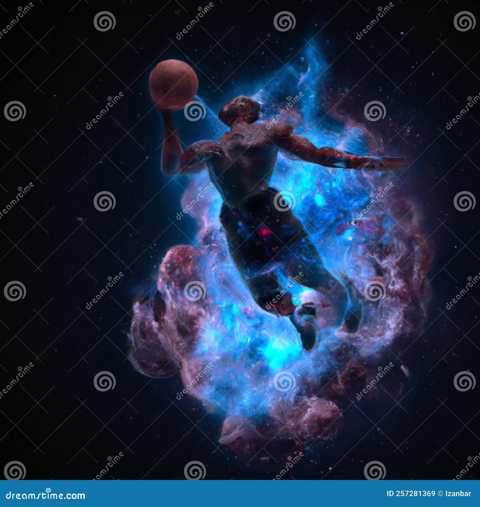 Painting of a Basketball Player Dunking As an Explosion of a Nebula ...