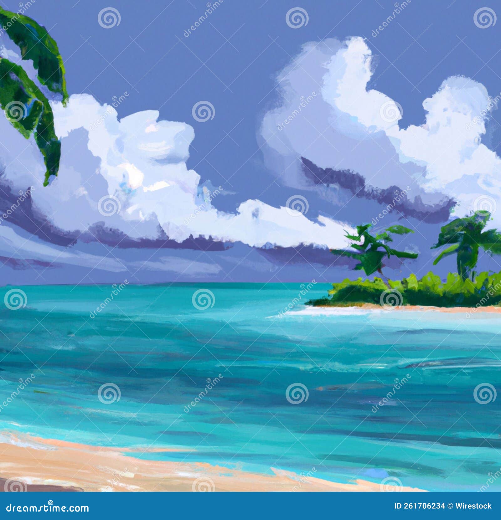 Painting of a Beach in Maldivas with Palm Trees Stock Illustration ...