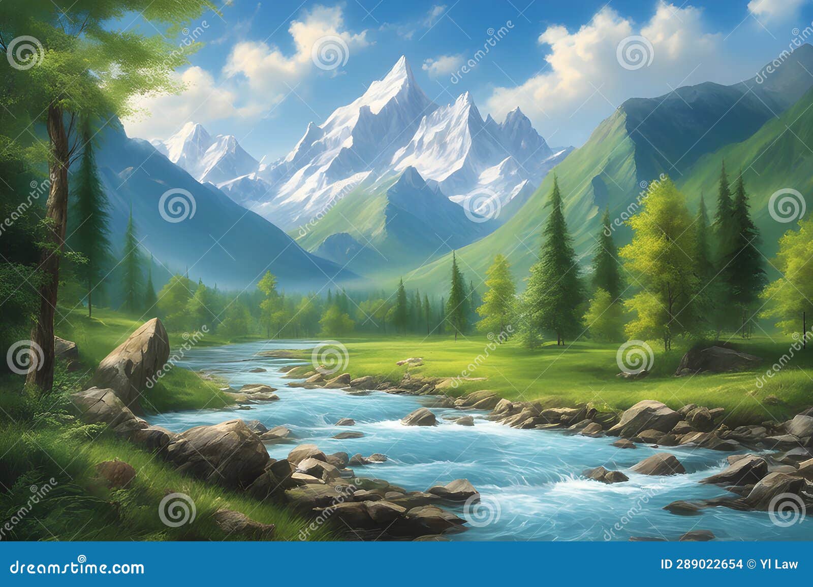 :a Painting of Beautifl Spring Landscape, Fores Stock Illustration ...