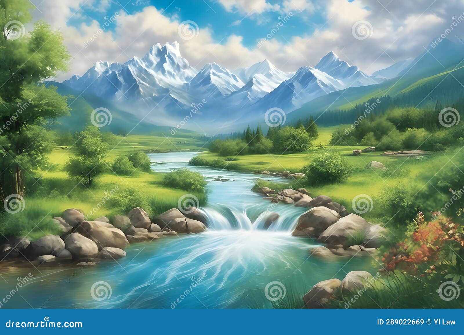 A Painting of Beautifl Spring Landscape, Fores Editorial Stock Image ...