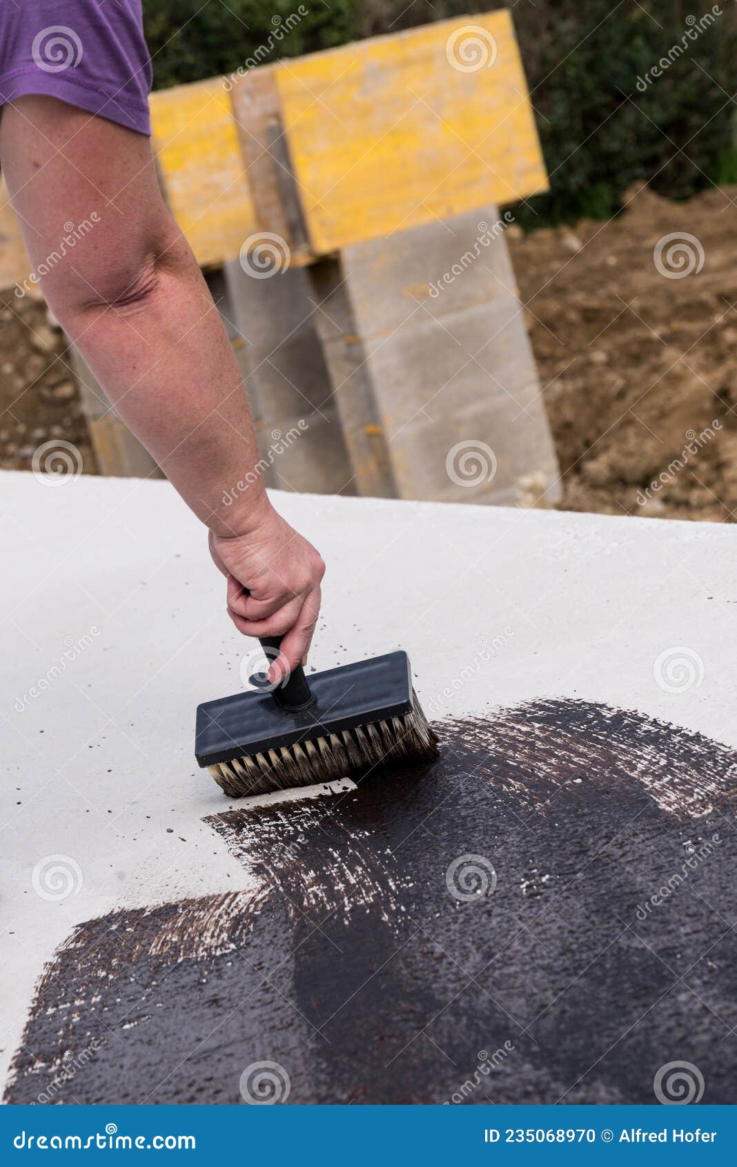 Painting with Bitumen on Construction Site Stock Photo - Image of ...