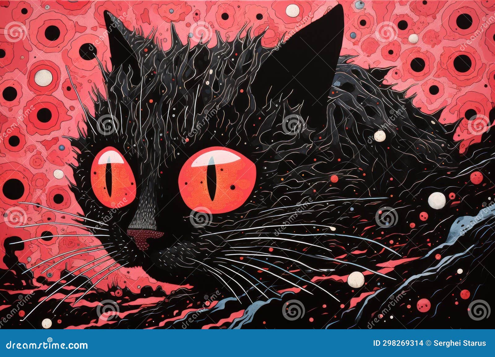 A Painting of a Black Cat with Red Eyes, AI Stock Photo - Image of ...
