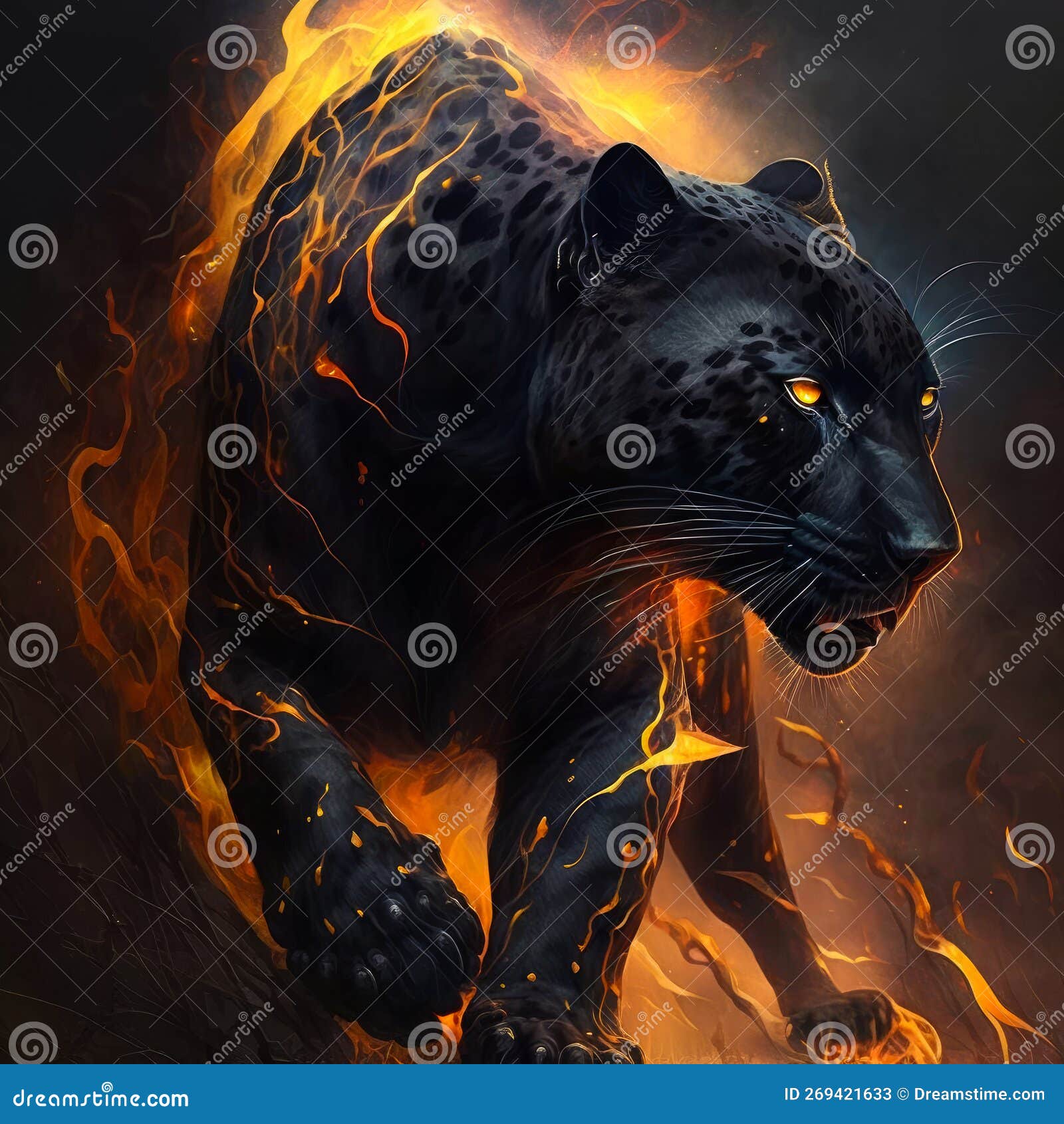 Painting of Black Panther on Fire. Generative AI Stock Illustration ...