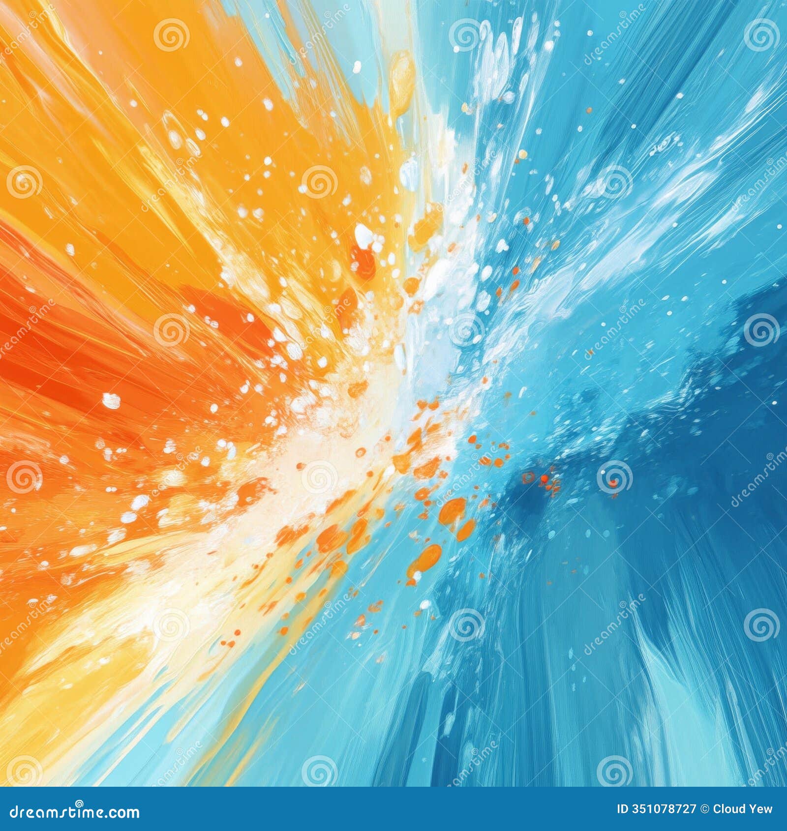 A Painting of a Blue and Orange Explosion Stock Illustration ...