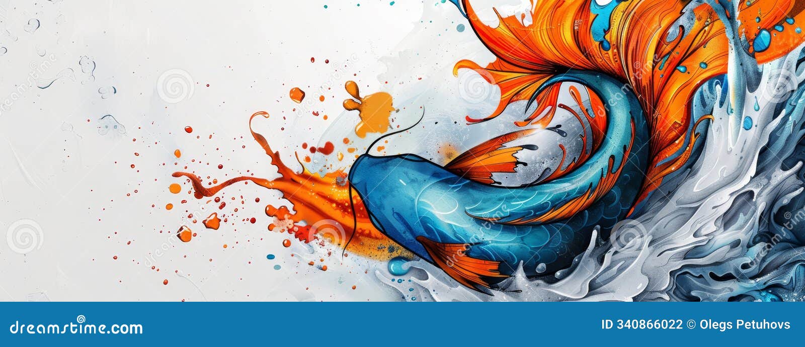 A Painting of a Blue-orange Fish with Water Splashes at Its Base Stock ...
