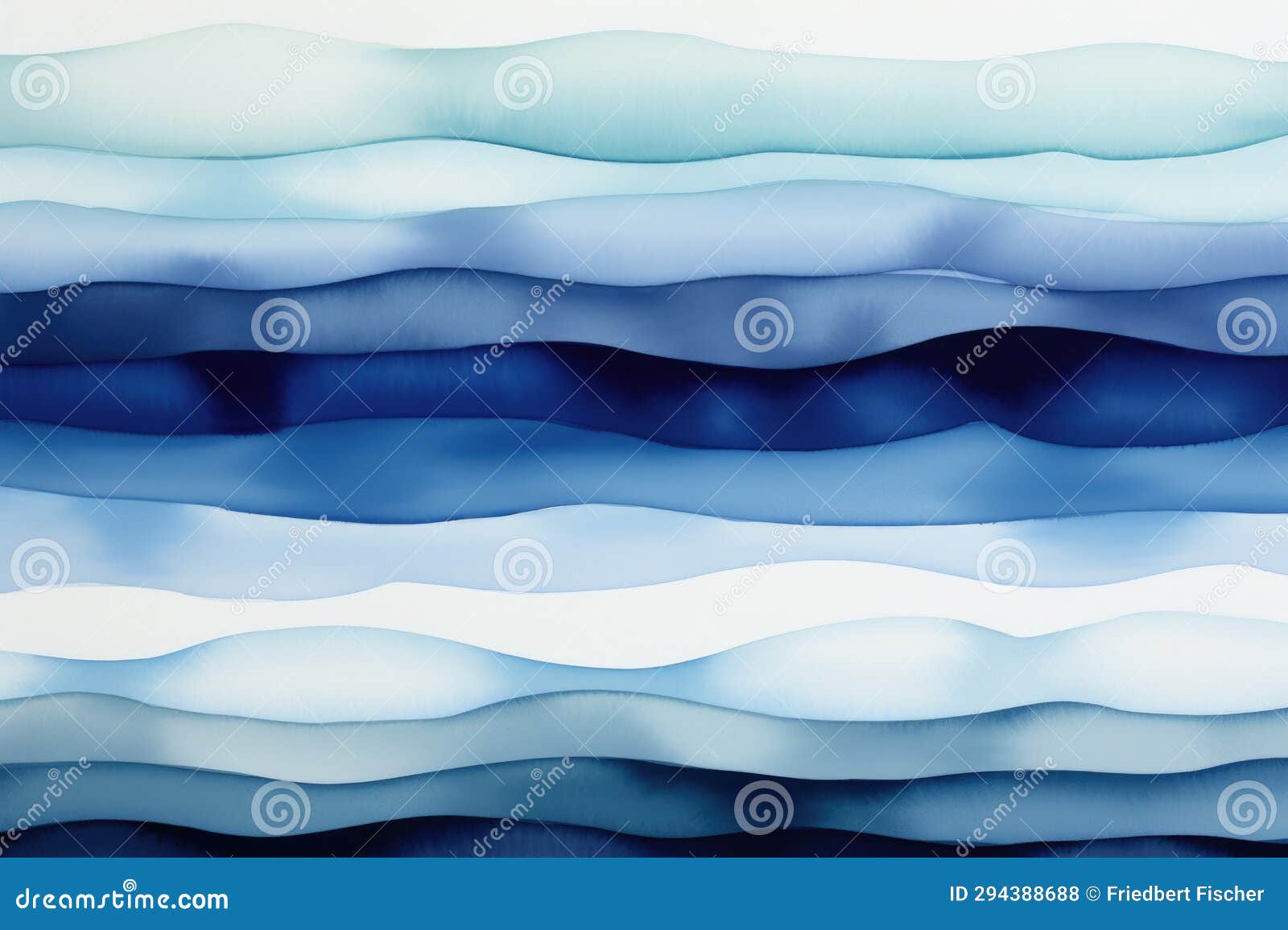 A Painting of Blue and White Waves on a White Wall. Stock Illustration ...