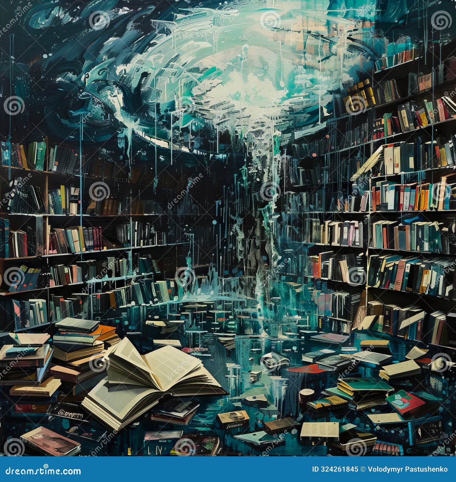 A Painting of Books in a Library Stock Image - Image of bookstore ...