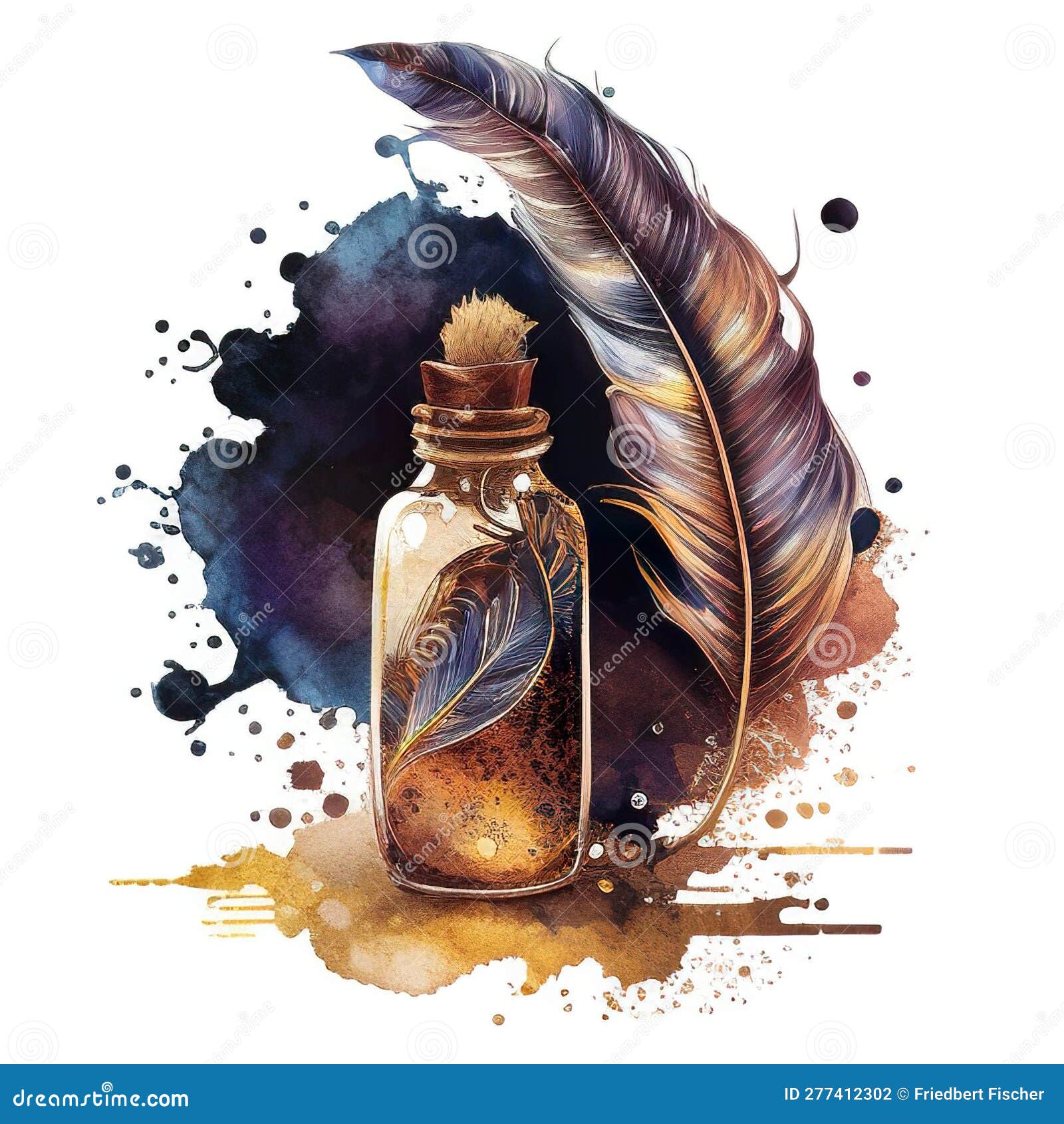 A Painting of a Bottle with a Feather Inside. Generative AI Image ...