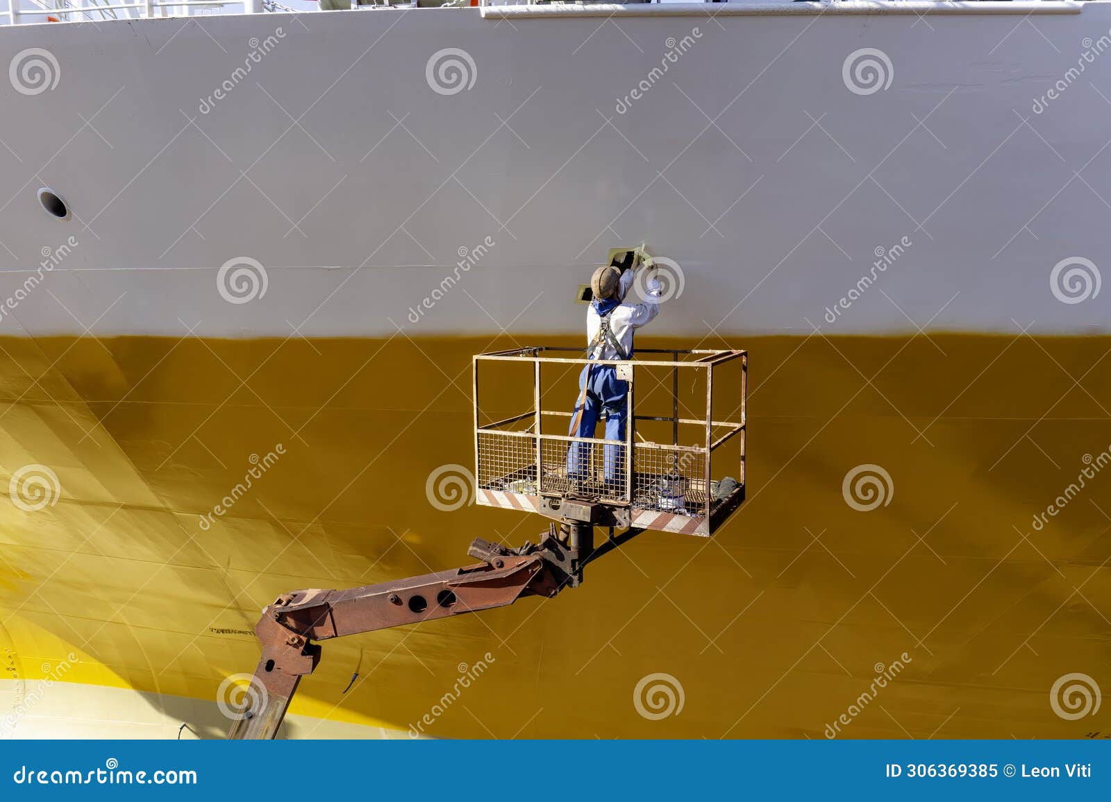 Painting the Bow of a Big Container Ship Inside Dry Dock Stock Image - Image of huge, hull ...