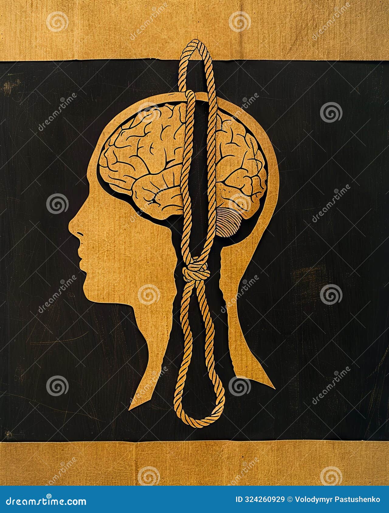 A Painting of a Brain with a Rope Tied Around it Stock Image - Image of ...
