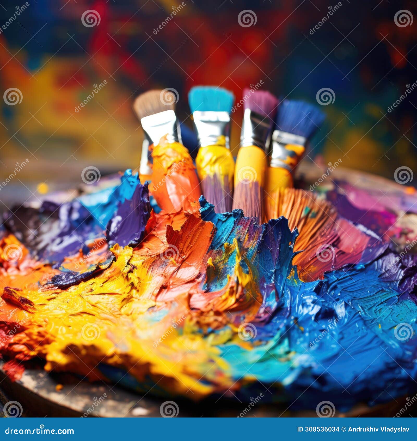 Painting Brush with Mixed Colours Stock Illustration - Illustration of ...