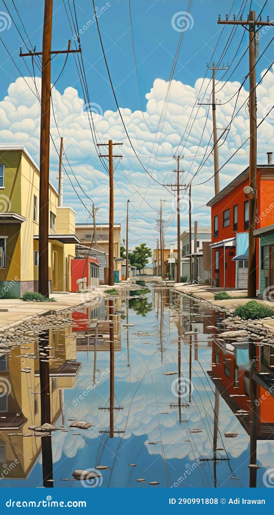 Painting of Building with Puddle Stock Illustration - Illustration of ...