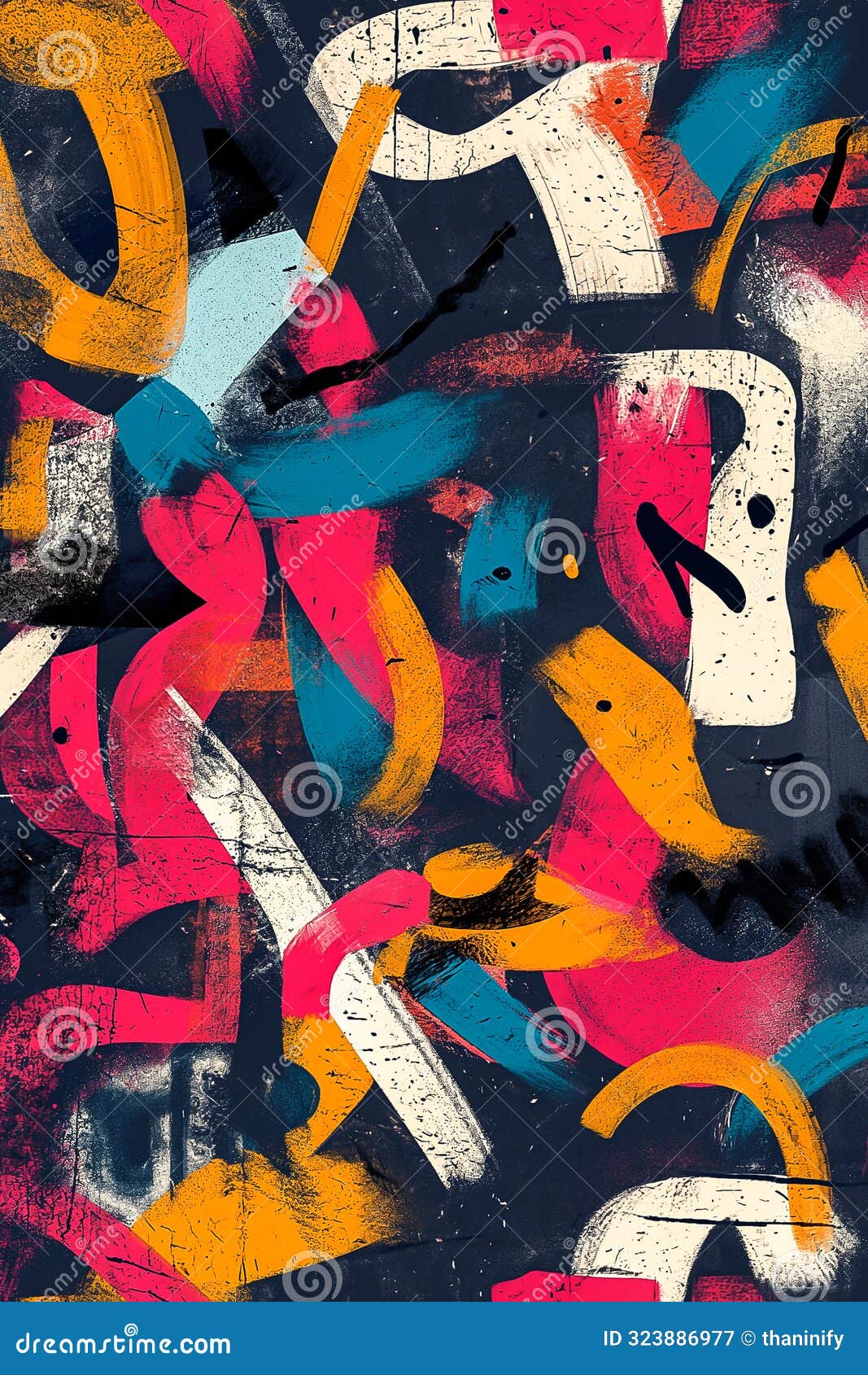 A Painting of a Bunch of Different Colored Graffiti on a Wall Stock ...