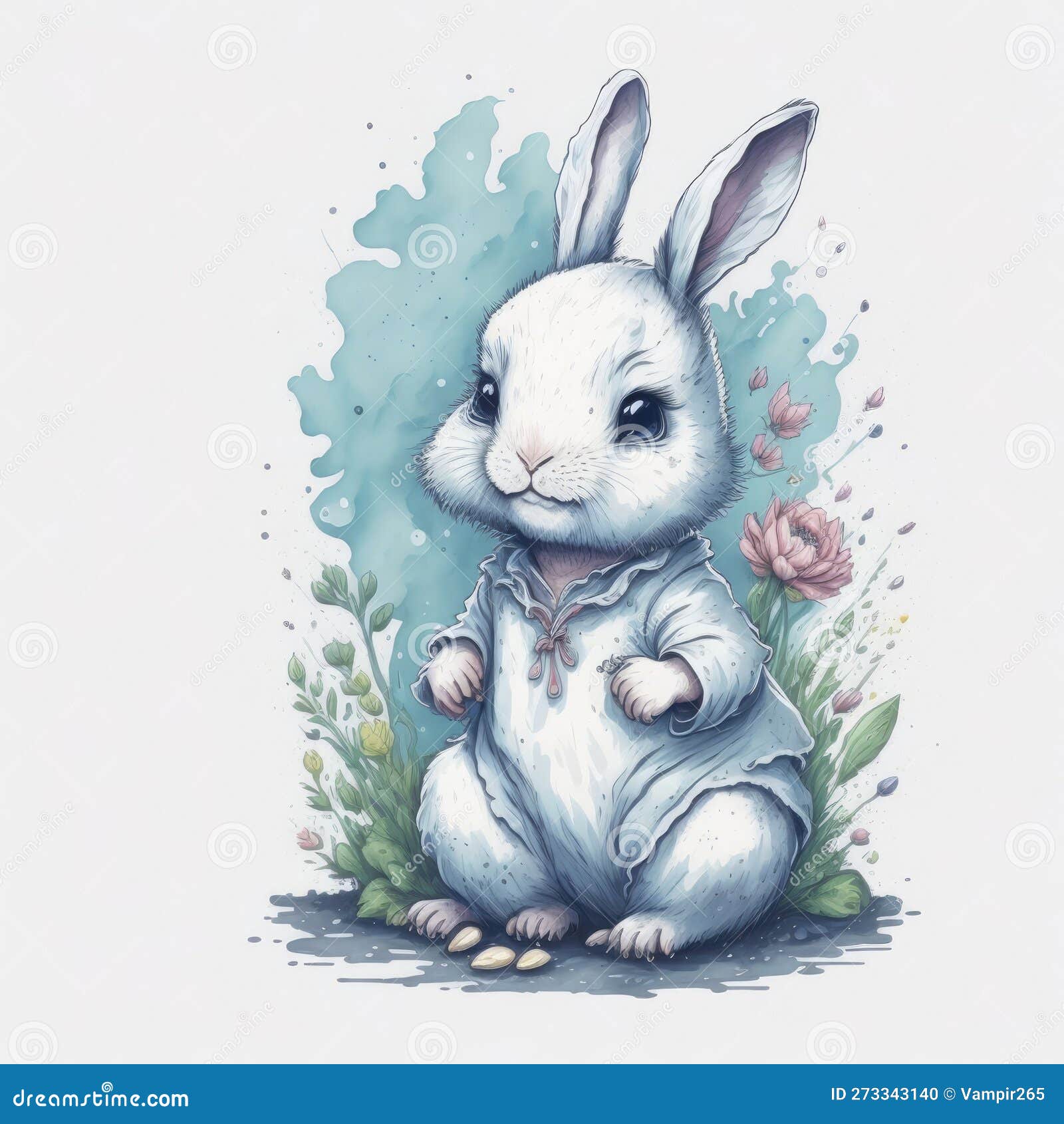 A Painting of a Bunny and a Blue Easter Egg. Stock Illustration ...