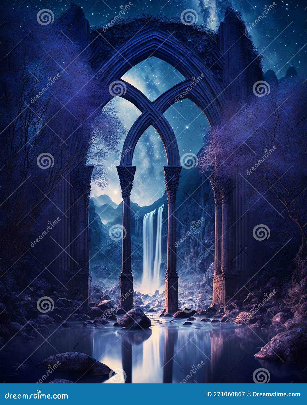 A Painting of a Castle with a Moon and Stars on it Stock Image - Image ...