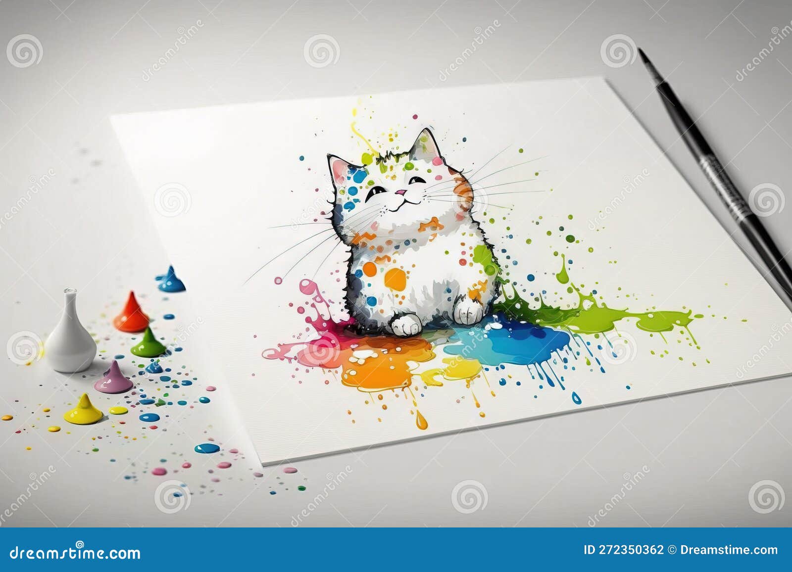 A Painting of a Cat with Paint Splatters on it Stock Illustration ...