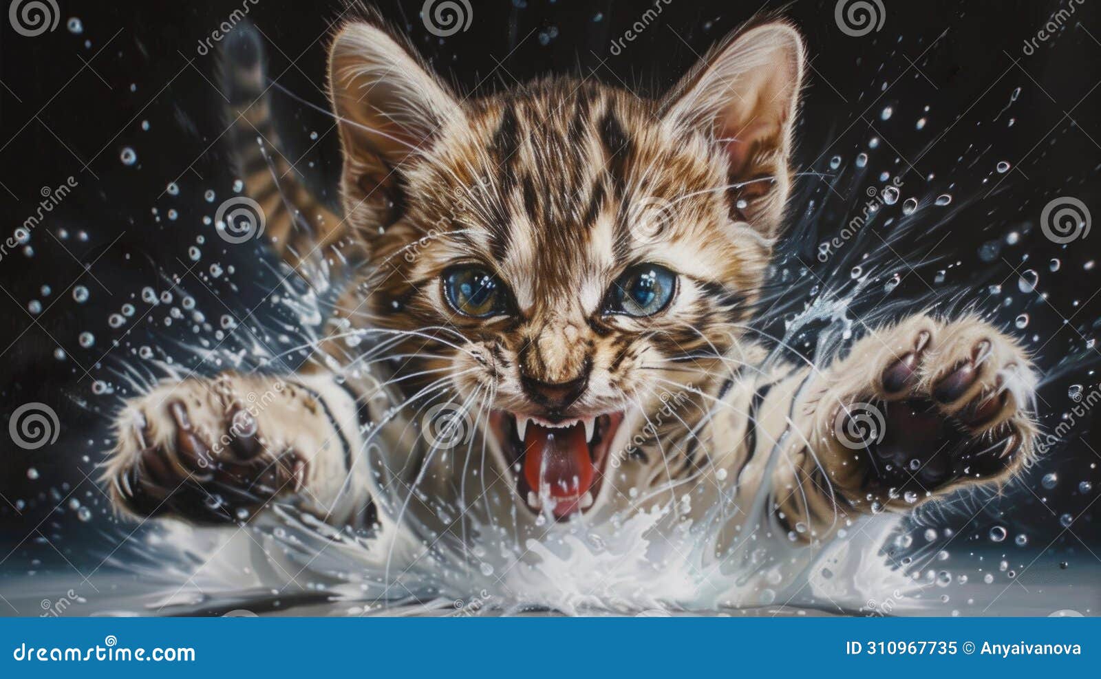 A Painting of a Cat Splashing Water with Its Paws Stock Image - Image ...